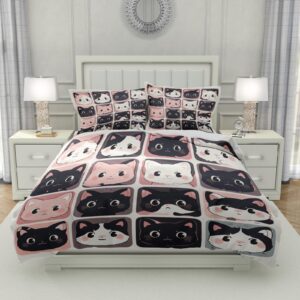 lokaluo cat duvet cover twin size 3d printed fat cats twin duvet cover set white pink kitten pattern animal theme cat lovers bedding set room decor 3 pcs comforter cover with 2 pillowcases