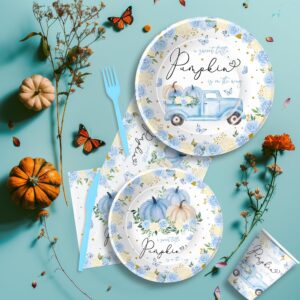 Srua Don Pumpkin Baby Shower Decorations Tableware, Blue Little Pumpkin Baby Shower Party Supplies, Plate, Cup, Napkin, Cutlery, Tablecloth, Thanksgiving Fall Pumpkin Baby Boy Decorations, Serve 24