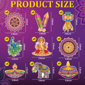 Diwali Paper Cutout Decorations for Home,Diwali Decor with Rangoli Peacock Ganesh Diya Elephant for Rangoli Deepavali Party Decorations Supplies-45 Pcs