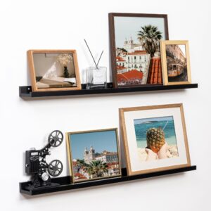 fun memories picture ledge shelf, 36 inch floating shelves set of 2, nursery book shelves for toys storage, kids bookshelf wall mounted for wall decor books photo frames, black