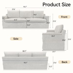 AMICLIBER 93 Inch Slipcovered Sofa,Comfy 3-Seater Sofa Couch with Extra Deep Seats,Modern Upholstered Loveseat with Wide Armrest,Removable Chenille Cover,Couch for Living Room,Office,Apartment,Beige