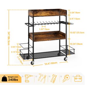 Dunatou Power Tool Organizer Cart Heavy Duty 4 Tier Rolling Tool Cart Garage Storage with Drill Rack Shelf Open Tool Chest Organizer with Wheels Workshop and Garage Ideas for Men or Dad