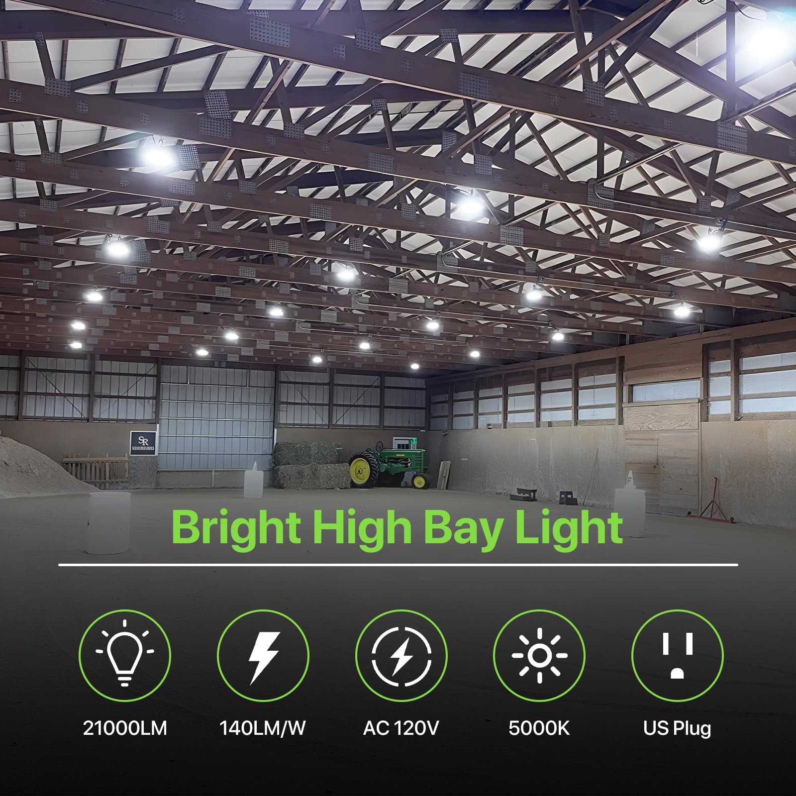 Glitgate LED High Bay Light 200W, 28000LM 5000K UFO High Bay LED Light with US Plug, Hanging Hook, IP65 Waterproof High Bay Light for Barn, Warehouse, Factory ETL Listed