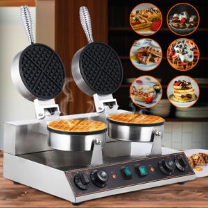 GarveeTech Commercial Electric Waffle Cone Maker - Stainless Steel, Nonstick Mold, Efficient Heating, for Restaurants, Bakeries, Snack Bars (110V 2400W),Double-ended buckle cover 2 round