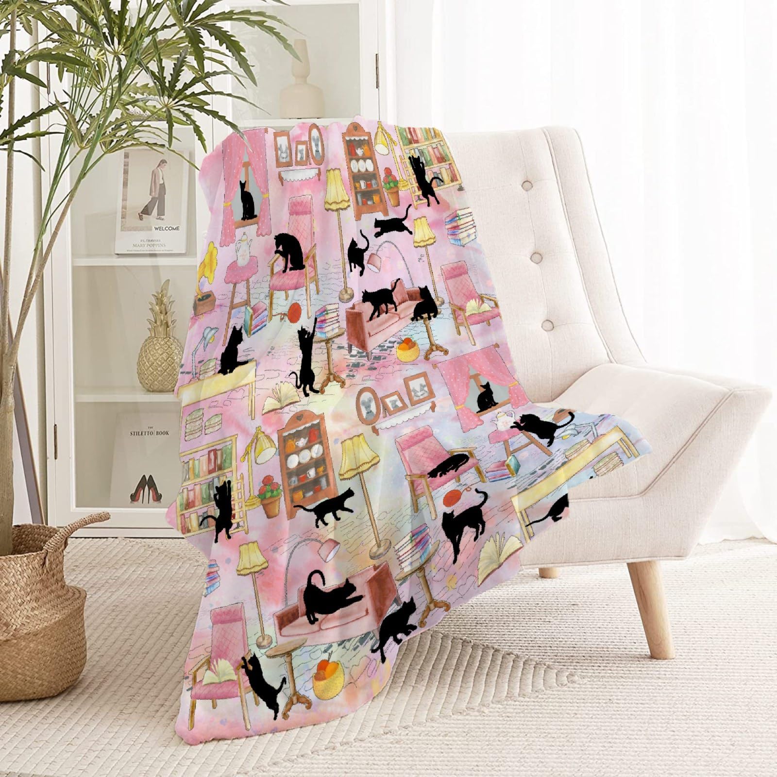 Cat Book Blanket for Cat Lovers Gifts for Women Girls Soft Lightweight Throws Cozy Funny Blankets for Bed Couch Travel Camping S 40x50in Kid/Child Gift