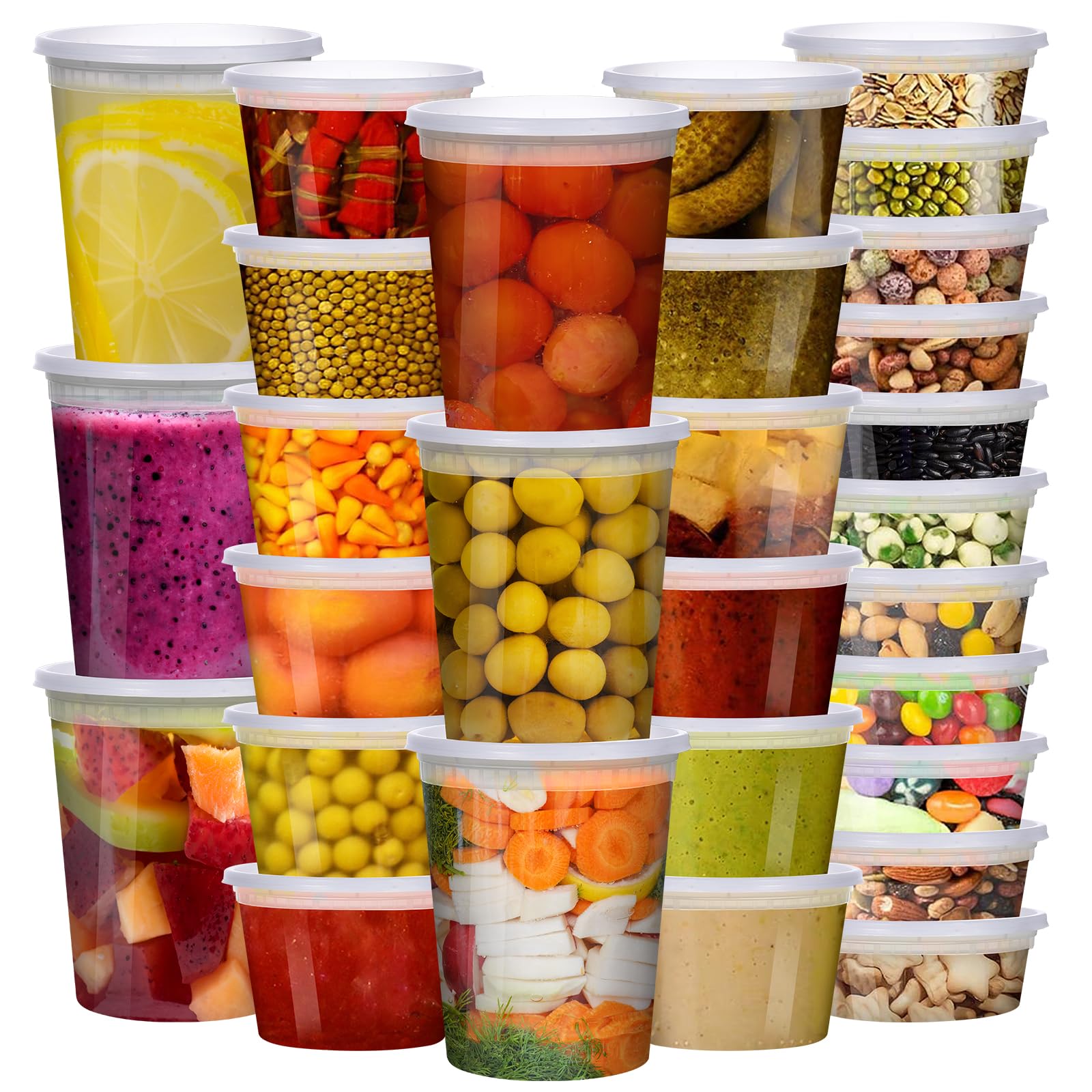 kkyvvy Deli Containers with Lids 48 Sets - Soup Containers with Lids 8,16,32 oz- Restaurant Containers with Lids for Food Storage, Plastic Deli Containers Variety Pack, BPA Free, Leakproof, Stackable