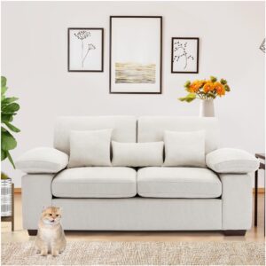 colamy loveseat couch sofa,73" upholstered living room sofa with pillows modern comfy removable back seat cushions bedroom couch, beige