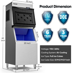 Coolski Commercial Ice Maker Machine 550LBS/Day, 22’’ Wide Industrial Ice Machine with Large Storage Bin, Ice Ready in 5-15 min, Ice Maker for Restaurant/Bars, Stainless Steel/ETL Approved