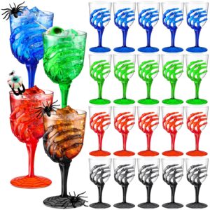 sliner 24 pcs halloween skeleton hand plastic goblets 12 oz spooky skeleton hand goblets halloween wine glasses champagne glassware creepy clear cups for halloween party haunted house, 4 color