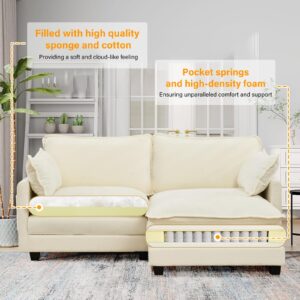 VUYUYU L Shaped Couch Sectional Sofa with Reversible Ottoman, Modern Cloud Couch Deep Sofa for Living Room Comfy Upholstered Sofa Sleeper for Apartment/Office/Small Space (Cream White, Loveseat)