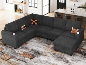 belffin modular sectional sofa with storage, l shaped sectional couch with chaise. convertible corner sectional couch for living room. dark gray couch.