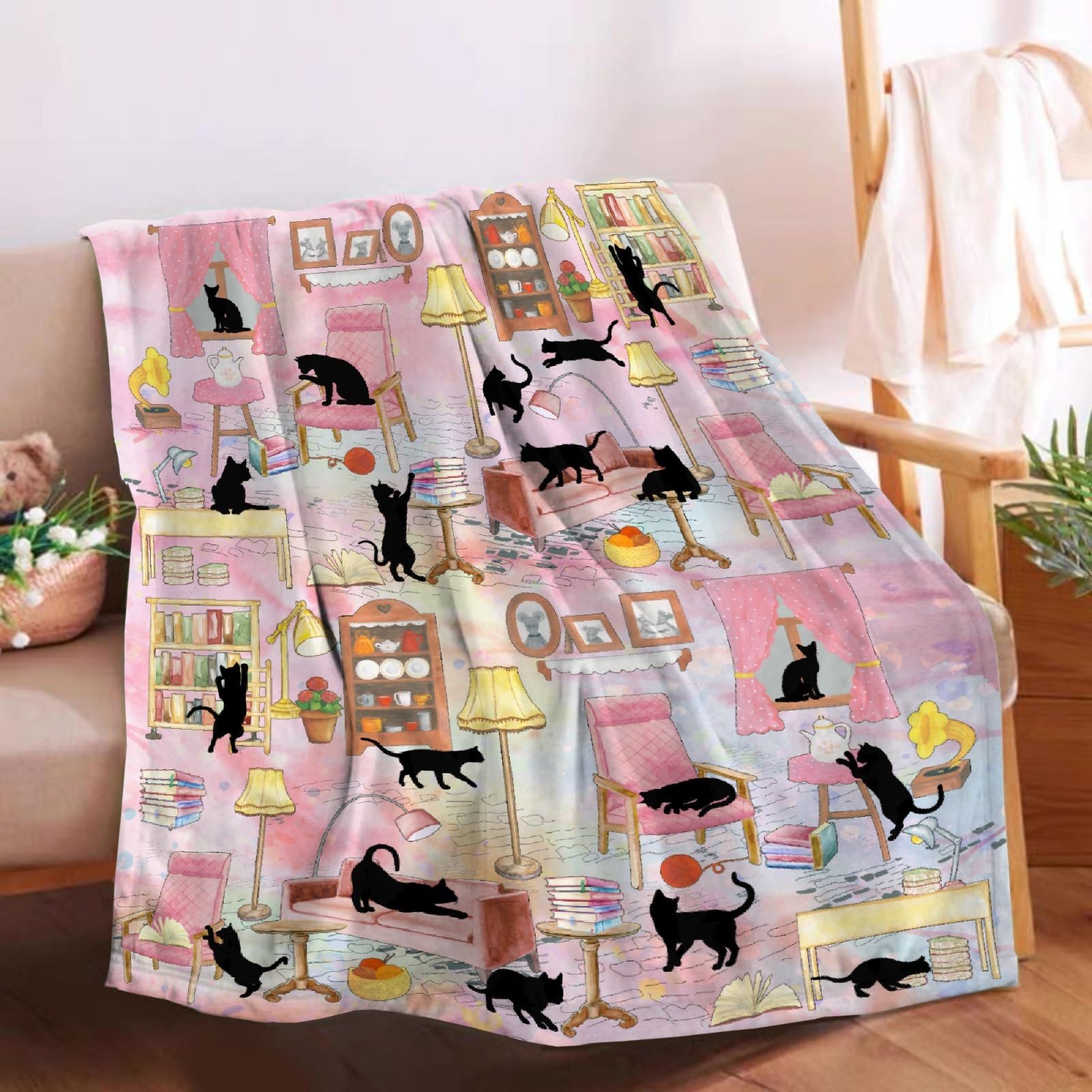 Cat Book Blanket for Cat Lovers Gifts for Women Girls Soft Lightweight Throws Cozy Funny Blankets for Bed Couch Travel Camping S 40x50in Kid/Child Gift