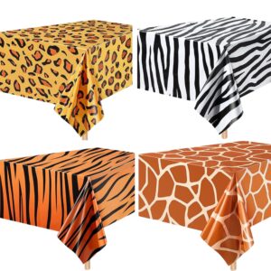 bogaznet pack of 4 safari animal print tablecloth — tiger zebra leopard giraffe print safari tablecloth jungle animal theme tablecover for jungle safari birthday baby showers