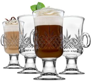 godinger coffee mugs, glass irish coffee mug set, hot beverage tea cups, glass cups, drinking glasses - 6oz., set of 4, dublin collection