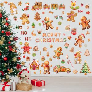 christmas gingerbread wall stickers decoration 12 sheets, christmas wall decals holiday gingerbread decor for wall, winter candy wall vinyl stickers for living room bedroom home office decor