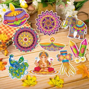 Diwali Paper Cutout Decorations for Home,Diwali Decor with Rangoli Peacock Ganesh Diya Elephant for Rangoli Deepavali Party Decorations Supplies-45 Pcs