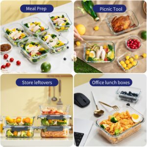 MFY 5-Pack 36 OZ Glass Storage Containers with Lids, Glass Meal Prep Containers Set, Airtight Glass Lunch Containers with Lids, Microwave, Oven, Freezer and Dishwasher Safe, Gray