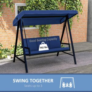 Outsunny 3-Seat Outdoor Porch Swing with Stand, Heavy Duty Patio Swing Chair with Adjustable Canopy, Breathable Mesh Seat, Removable Cushions for Backyard, Garden, and Poolside, Blue