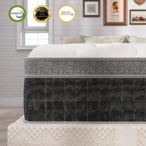 CHEVNI Queen Mattress 14 Inch Pocket Spring Hybrid Mattress, Memory Foam Innerspring Firm Mattress in a Box with Breathable Organic Cotton Cover,CertiPUR-US Certified,Black