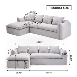 L Shape Modular Sofa Couch, Deep Seat Cloud Couch, No Assembly Required Sofa Set, Crocheting Chenille Fabric, 3-Seater Comfy Cloud Couches for Living Room Apartment Office-Grey