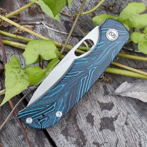 Miguron Knives M Moyarl Folding Knife,3.25" Satin 14c28n Blade Blue Damascus G10 Handle With Titanium Pocket Clip, Camping Hiking Pocket Knife MGR-806DBU