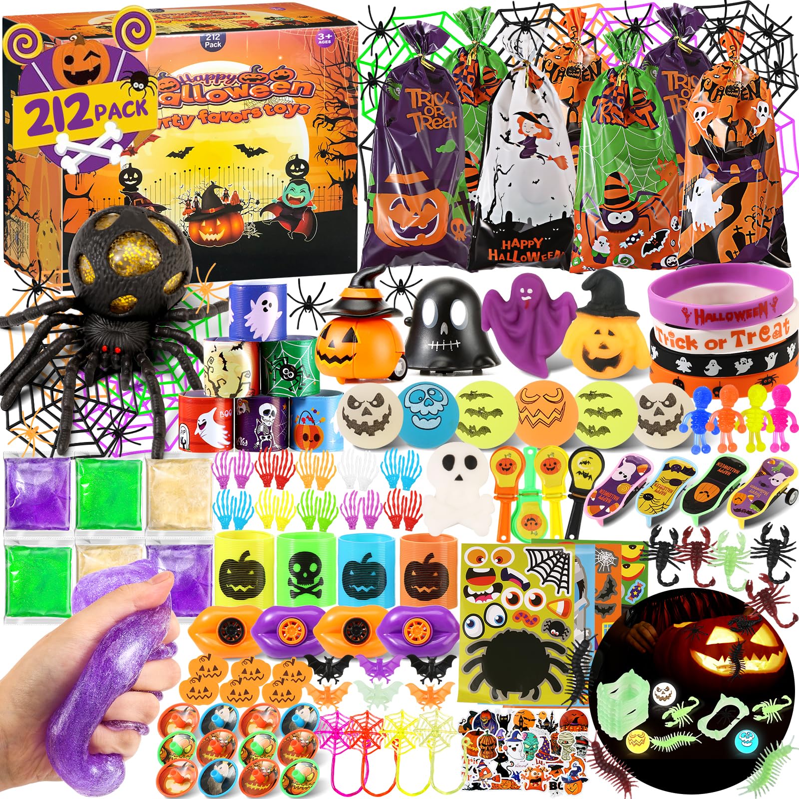 212 PCS Halloween Party Favors for Kids, Bulk Halloween Toys for Kids Halloween Treats Bag Stuffers Party Supplies Decor, Non-Candy Halloween Treats Prize Toy, Fun Halloween Gifts Goodie Bags Fillers