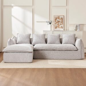 l shape modular sofa couch, deep seat cloud couch, no assembly required sofa set, crocheting chenille fabric, 3-seater comfy cloud couches for living room apartment office-grey