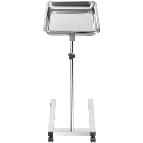 VEVOR Stainless Steel Medical Cart, 18x14 Inch Tray, Height Adjustable 32-51 Inch, with Detachable Tray & 4 Swivel Wheels, Ideal for Home Equipment & Personal Use