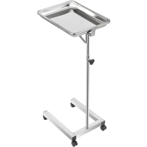 VEVOR Stainless Steel Medical Cart, 18x14 Inch Tray, Height Adjustable 32-51 Inch, with Detachable Tray & 4 Swivel Wheels, Ideal for Home Equipment & Personal Use