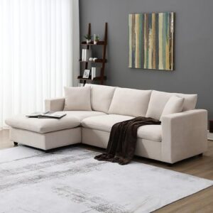 l-shape reversible modular sectional sofa couch,cushions 4 seaters convertible sofa&couch corner leisure cloud sofá with movable ottoman & 2 pillows for living room