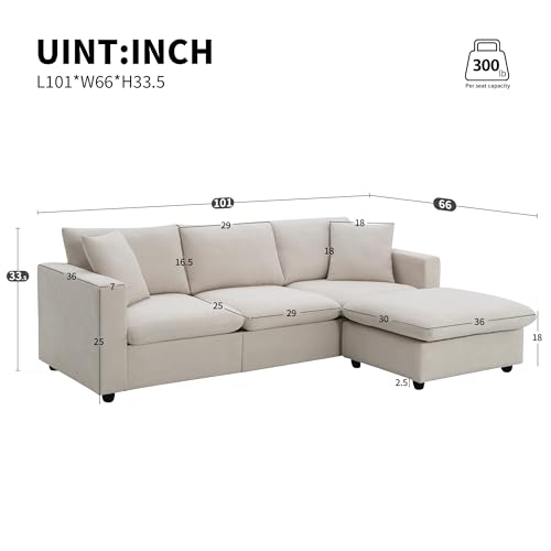 L-Shape Reversible Modular Sectional Sofa Couch,Cushions 4 Seaters Convertible Sofa&Couch Corner Leisure Cloud Sofá with Movable Ottoman & 2 Pillows for Living Room