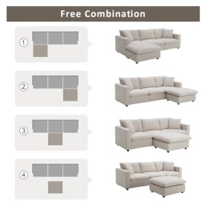 L-Shape Reversible Modular Sectional Sofa Couch,Cushions 4 Seaters Convertible Sofa&Couch Corner Leisure Cloud Sofá with Movable Ottoman & 2 Pillows for Living Room