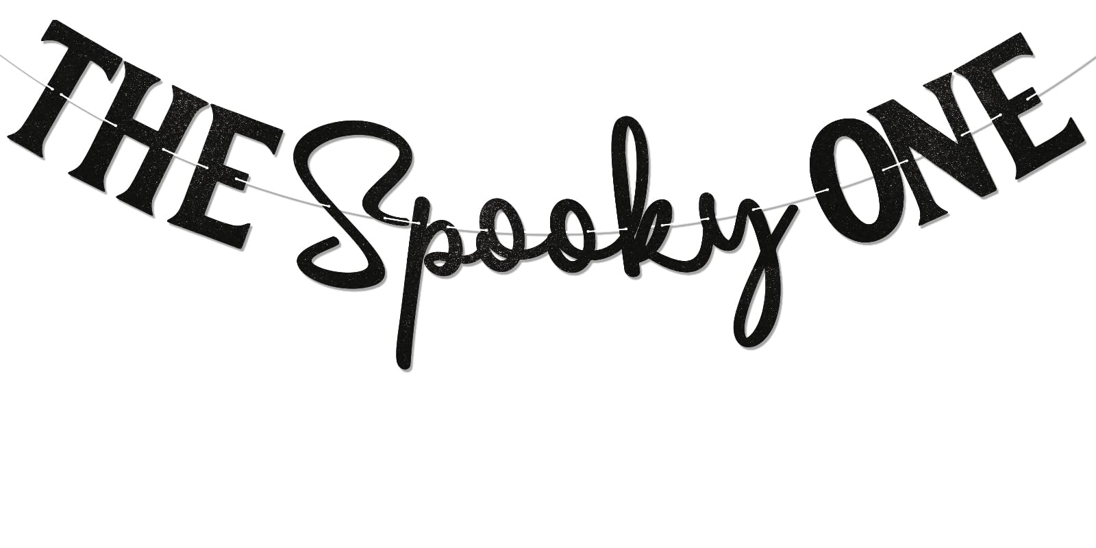 The Spooky One Banner - Halloween First Birthday Sign, Cute Ghost Spooky Baby Shower/Gender Reveal/1st Birthday Party Decorations Black Glitter