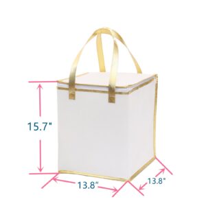 13.8×13.8×15.8 Reusable Insulated Zipper Aluminum Foil Tote Bag Suit for Picnic Cake Fruit Drink Refrigeration Also for Delivery of Takeaway Thermal Pizza Insulated Delivery(2Pack White)