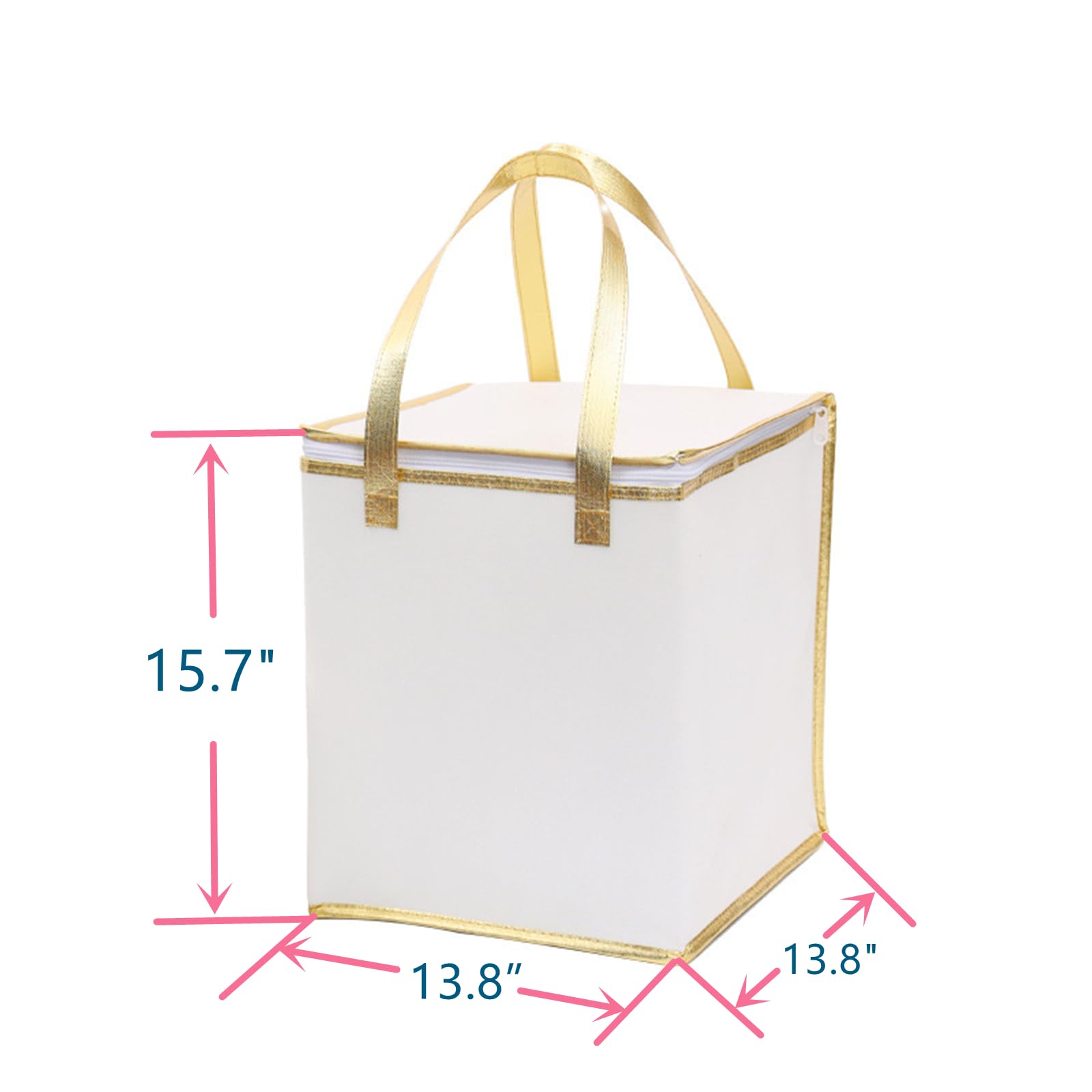 13.8×13.8×15.8 Reusable Insulated Zipper Aluminum Foil Tote Bag Suit for Picnic Cake Fruit Drink Refrigeration Also for Delivery of Takeaway Thermal Pizza Insulated Delivery(2Pack White)