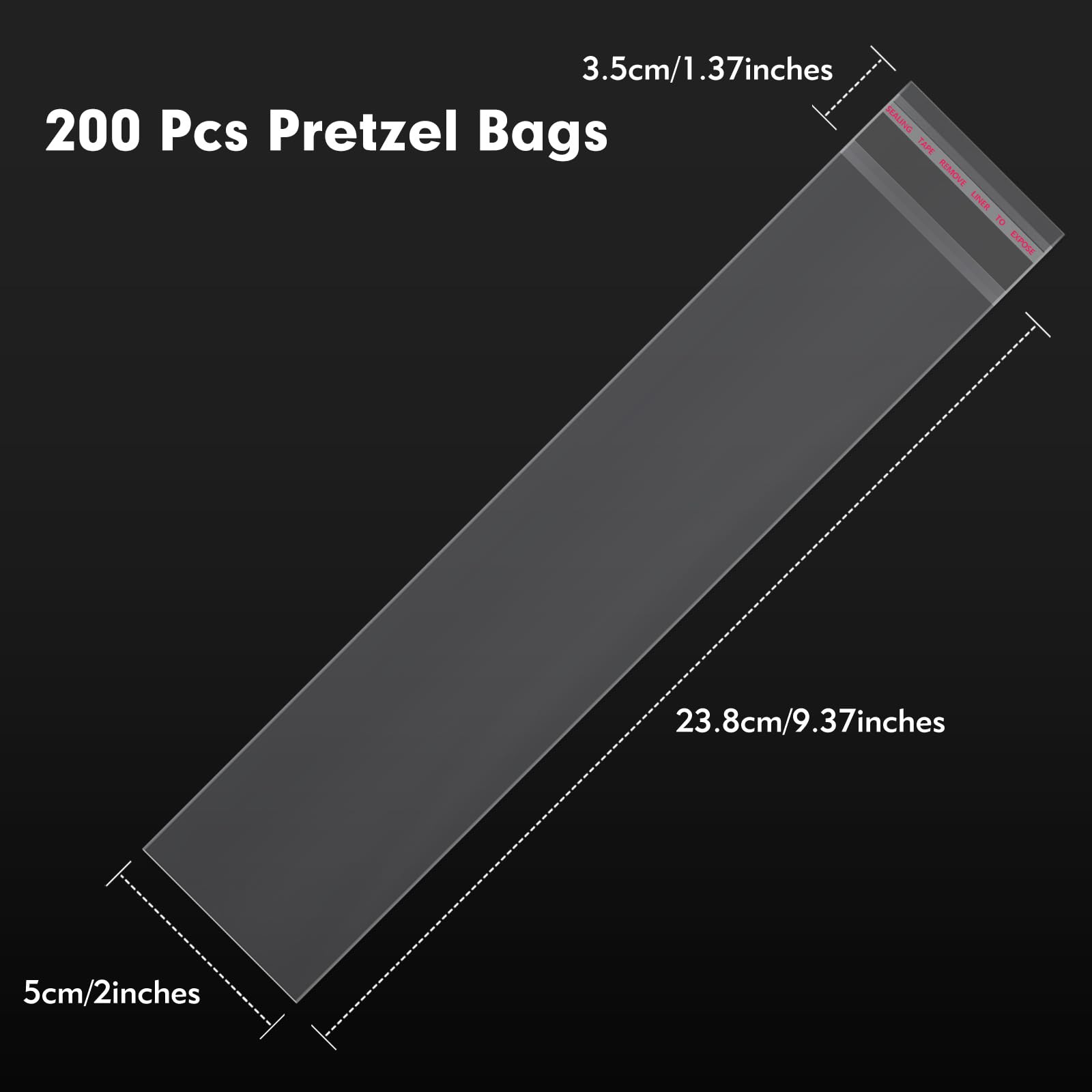 HRXMS Pretzels Individual Bags, 200Pcs 2x10 Inches Self-sealing Transparent Individually Wrapped Cellophane Bags, Pretzel Rod Bags, Food Safe Bags for Gifts/Chocolate/Candy Popsicle/Cookies