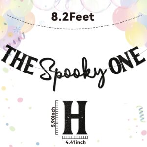 The Spooky One Banner - Halloween First Birthday Sign, Cute Ghost Spooky Baby Shower/Gender Reveal/1st Birthday Party Decorations Black Glitter