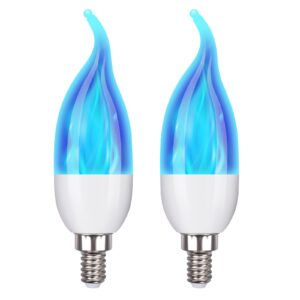 ohlgt e12 flame bulbs 2 pack, 3 mode led candelabra 2.0 watt warm white chandelier candle light bulbs, flame tip for christmas party decorations-blue