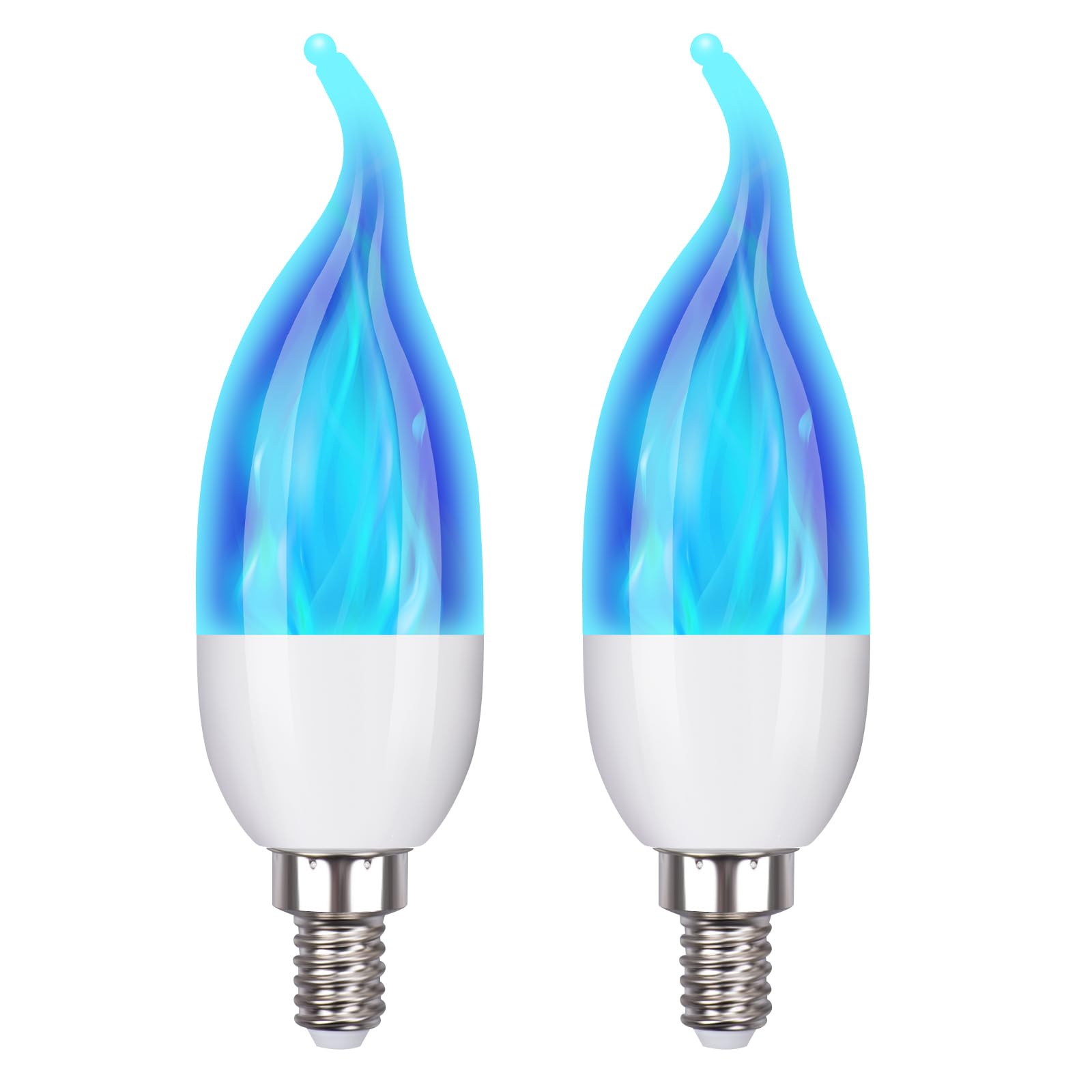 OHLGT E12 Flame Bulbs 2 Pack, 3 Mode LED Candelabra 2.0 Watt Warm White Chandelier Candle Light Bulbs, Flame Tip for Christmas Party Decorations-Blue