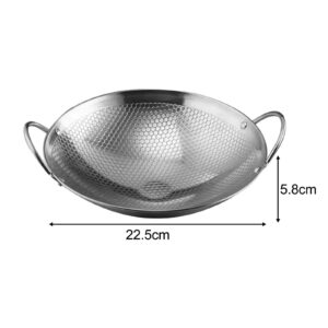 Thickened Double Ear Stainless Steel Wok Modern Simple Uncoated Conduction Drawing Wok for Gas Cooktops, 8inch