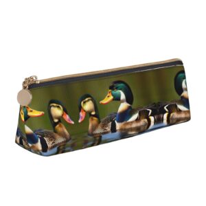 drtgeds two mallard ducks fashion multifunctional leather pencil case with large storage capacity pencil pouch