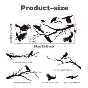 Raven Wall Stickers，Black Crows Wall Decals，Winter Branches Wall Decals，Halloween Tree Branch Wall Decals，Peel and Stick Bird Wall Decals，Removable Vinyl Halloween Wall Stickers.