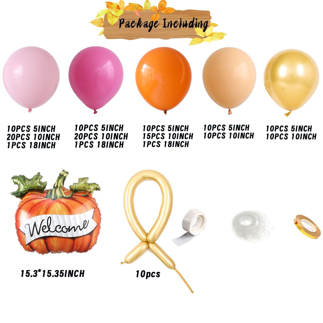 Fall Balloons Garland Arch Kit, 142Pcs Orange Pink Hotpink Nude Gold Balloons with Pumpkin Mylar Balloon for Hello A Little Pumpkin Baby Shower Autumn Birthday