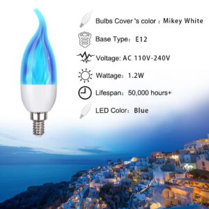 OHLGT E12 Flame Bulbs 2 Pack, 3 Mode LED Candelabra 2.0 Watt Warm White Chandelier Candle Light Bulbs, Flame Tip for Christmas Party Decorations-Blue