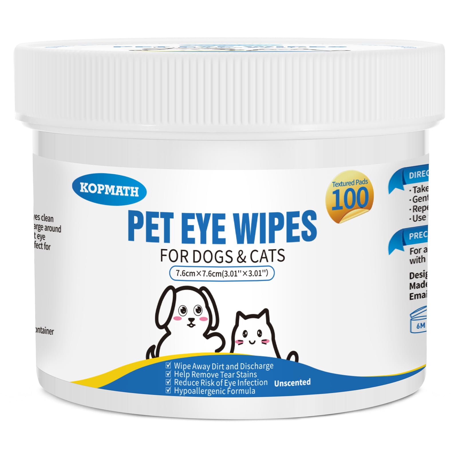 Kopmath Dental Care Finger Wipes and Dog Eye Wipes, Tear Stain Remover for Dogs, Big & Thick Cat Eye Wipes, Mild Ingredient, Texturized & Presoaked Pet Eye Cleaner Pad, Mint Flavor & Unscented，150Ct