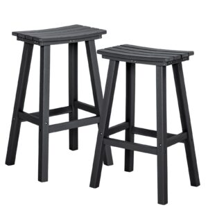 nalone 29 inch outdoor bar stools set of 2, hdpe bar chairs with footrest, weather resistant barstools outside bar height stools for bar, kitchen counter, balcony (black, 29'' barstools set of 2)