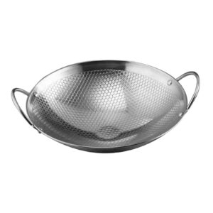 Thickened Double Ear Stainless Steel Wok Modern Simple Uncoated Conduction Drawing Wok for Gas Cooktops, 8inch