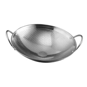 Thickened Double Ear Stainless Steel Wok Modern Simple Uncoated Conduction Drawing Wok for Gas Cooktops, 8inch