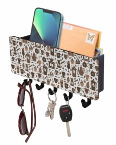 zadaling key holder wall mount with 5 key hooks, coffee theme cupcakes afternoon tea key organizer with mail basket wall decor for home entryway hallway kitchen office, 7.5" x 2.7"