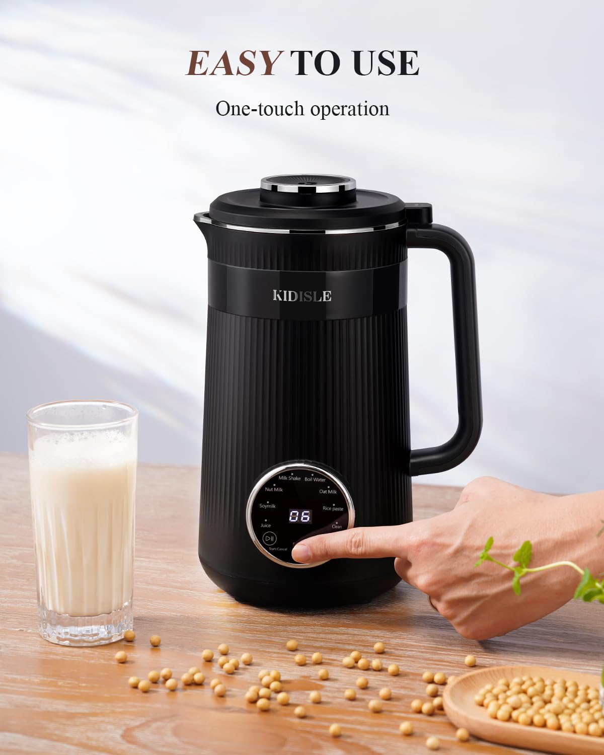 KIDISLE 32oz Automatic Soy Machine for Homemade Almond, Oat, Coconut, Soy, Plant Based Milks and Non Dairy Beverages with Delay Start/Keep Warm/Self-Cleaning/Boil Water